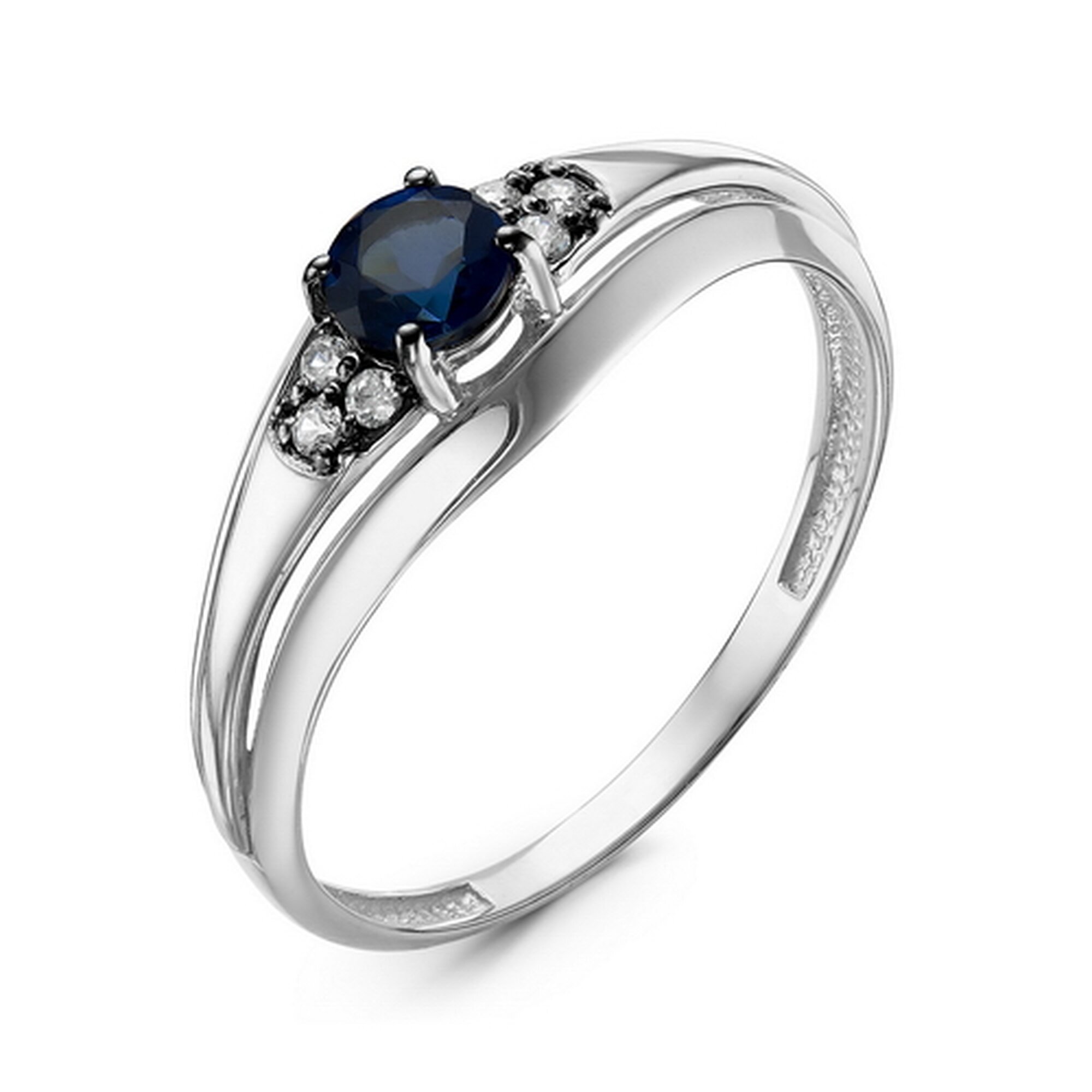 Кольцо, белое золото, 585 проба, бриллиант, сапфир