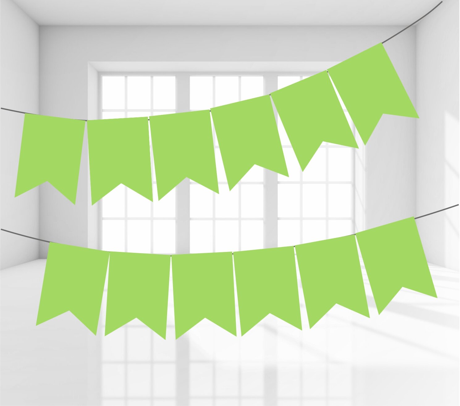 Гирлянда-флажки Зеленая, 2,5 м. для украшения праздника в помещении или на улице