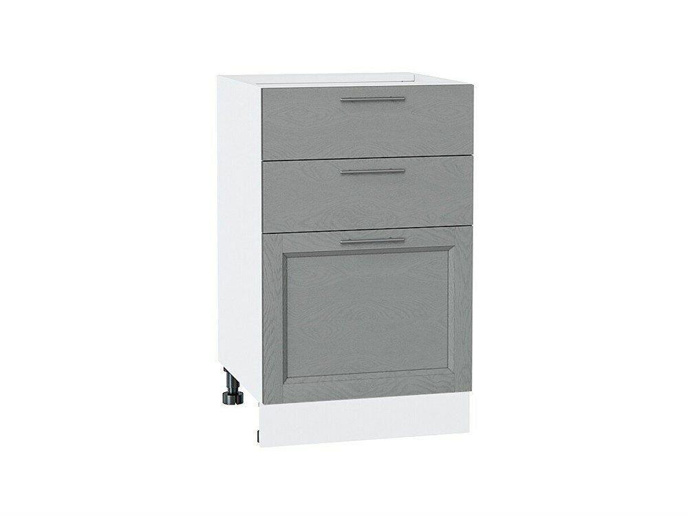 VVT Шкаф нижний с 3-мя ящиками Сканди Белый, Grey Softwood, 500 В*Ш*Г 816*500*480, фасад МДФ Grey Softwood, корпус Белый Grey Softwood