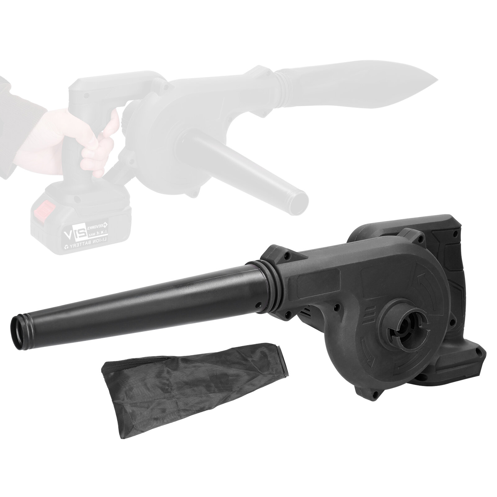 Мощный ручной электровоздуходувка Geevorks с литиевой батареей, обеспечивающий сильный поток воздуха, плавную регулировку скорости, для удаления пыли, для дома, двора, уборки снега, электроинструмент.