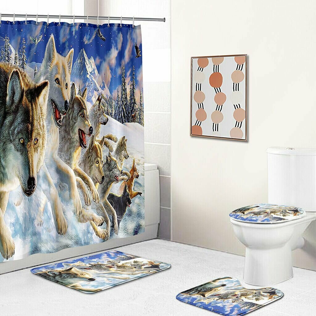 Наборы занавесок для душа волк коврик для ванной крышка унитаза
