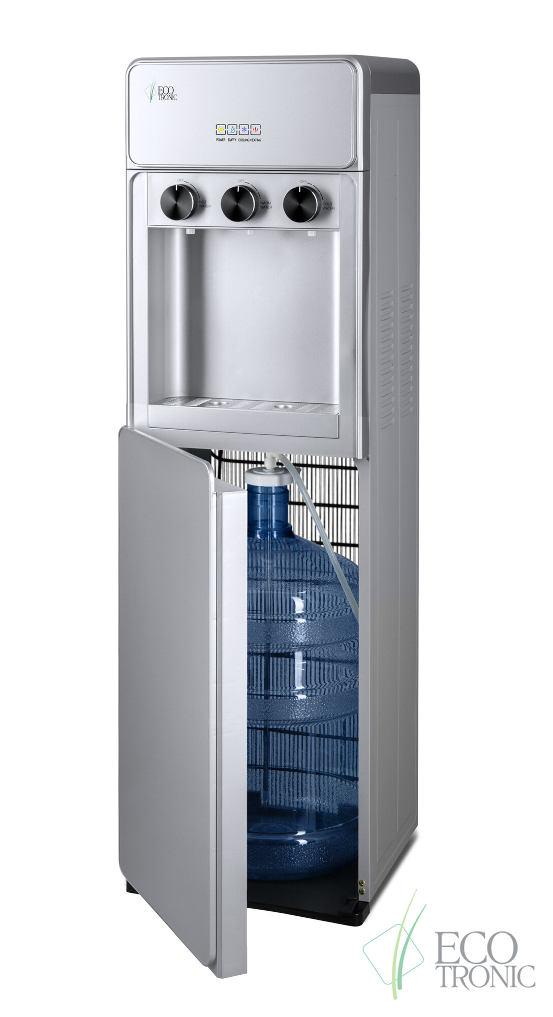 Ecotronic K42-LX full silver. Гарантия 12мес. Кулер с нижней загрузкой бутыли, нагрев и компрессорное охлаждение.