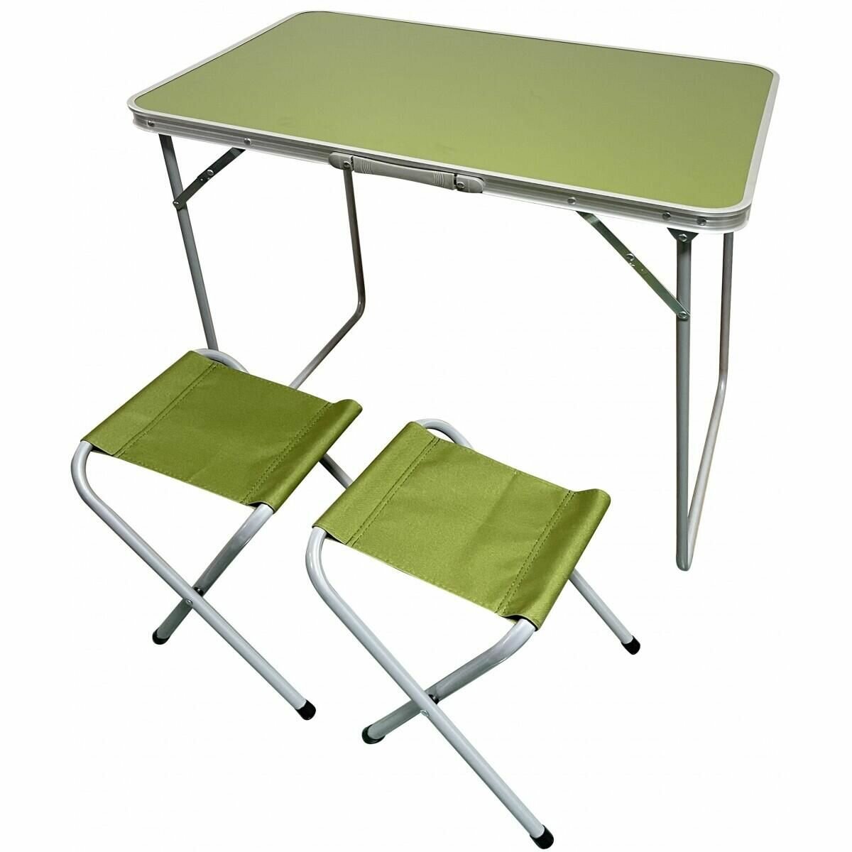 Складной кемпинговый стол Enero Camp для 2-4 человек + 2 табурета, Decathlon, Цвет: Зеленый / Серебристый