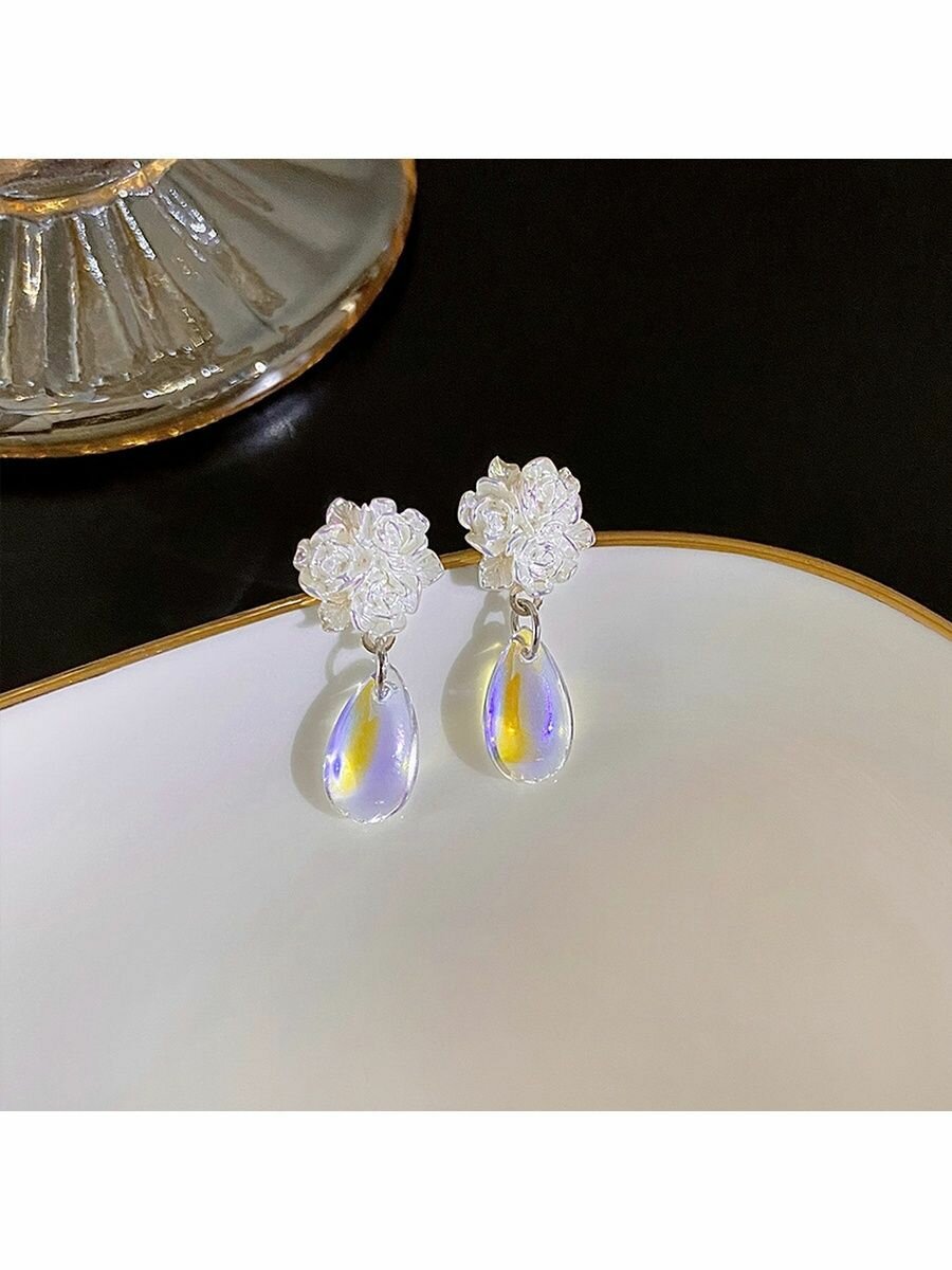 Серьги пусеты, фианит, жемчуг имитация