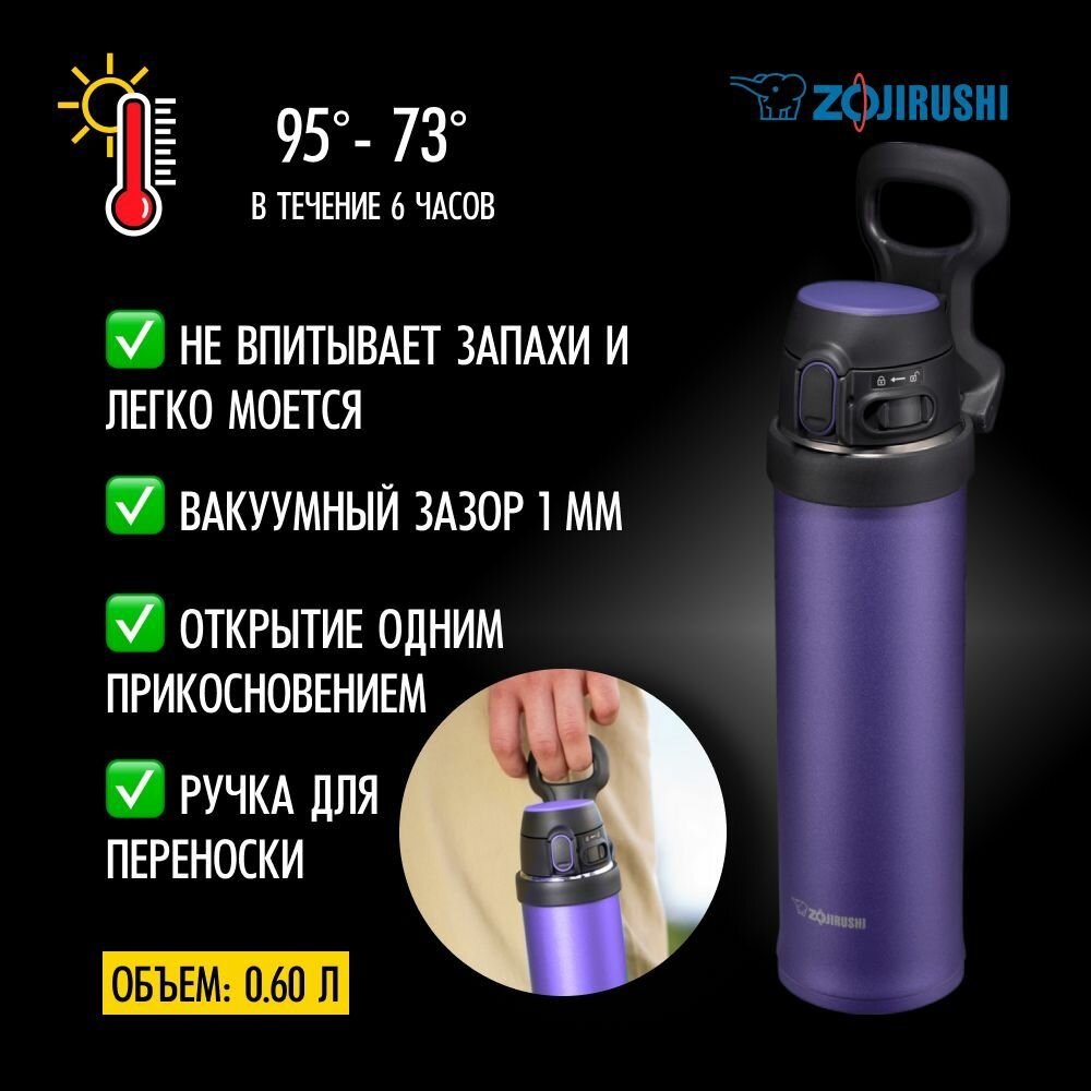 Термокружка для кофе, чая и воды Zojirushi SM-QA60-VK 0,60 л. Purple Dusk (удобно в автомобиле)