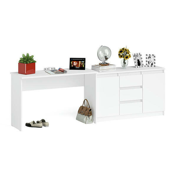 Стол письменный СВК Мори МСП1200.1 + Комод МК1200.3 Белый Размеры: Высота 766мм Глубина 500мм Ширина 2408мм