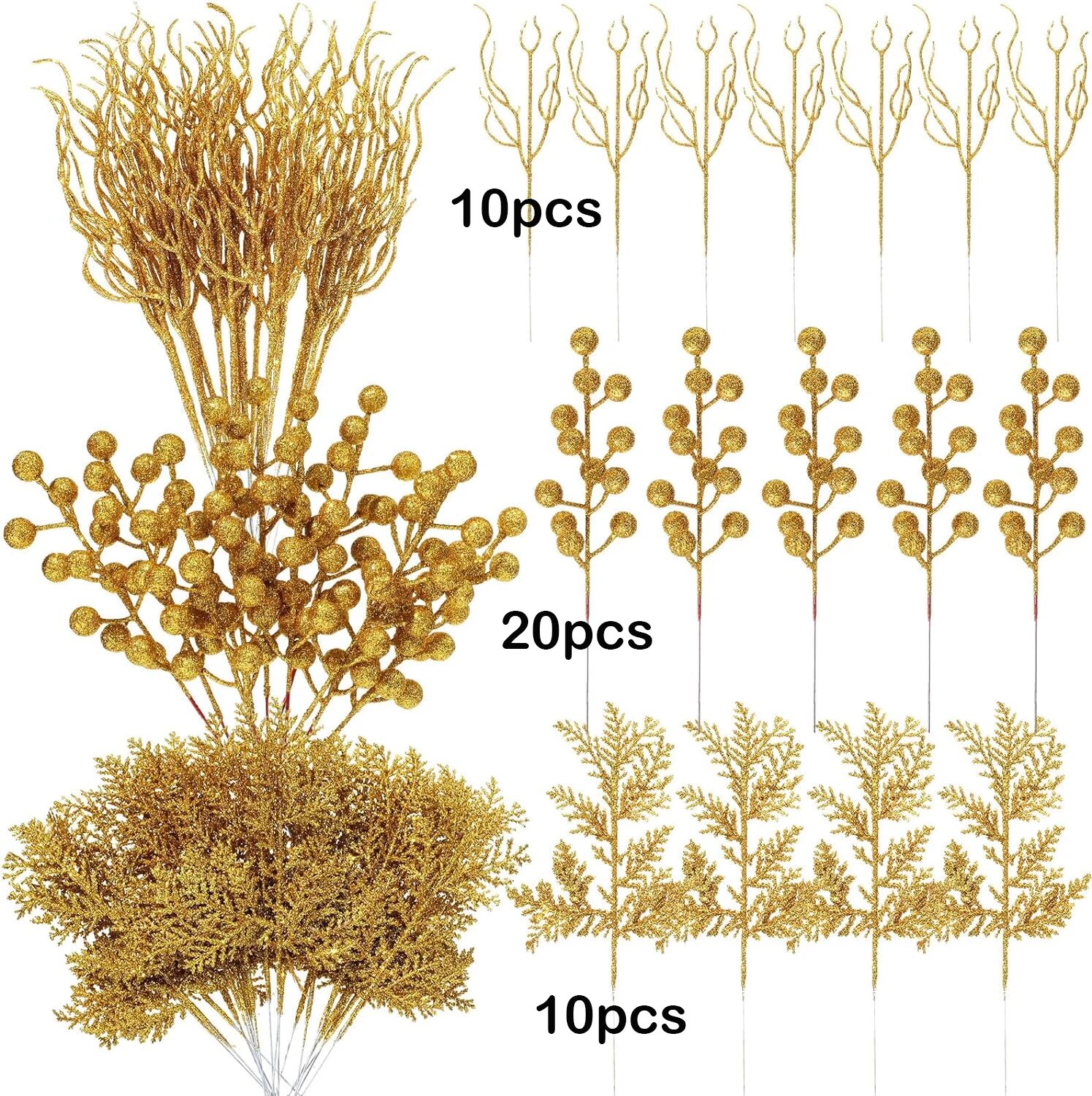 Yannew Искусственные веточки с ягодами 40 шт. Gold