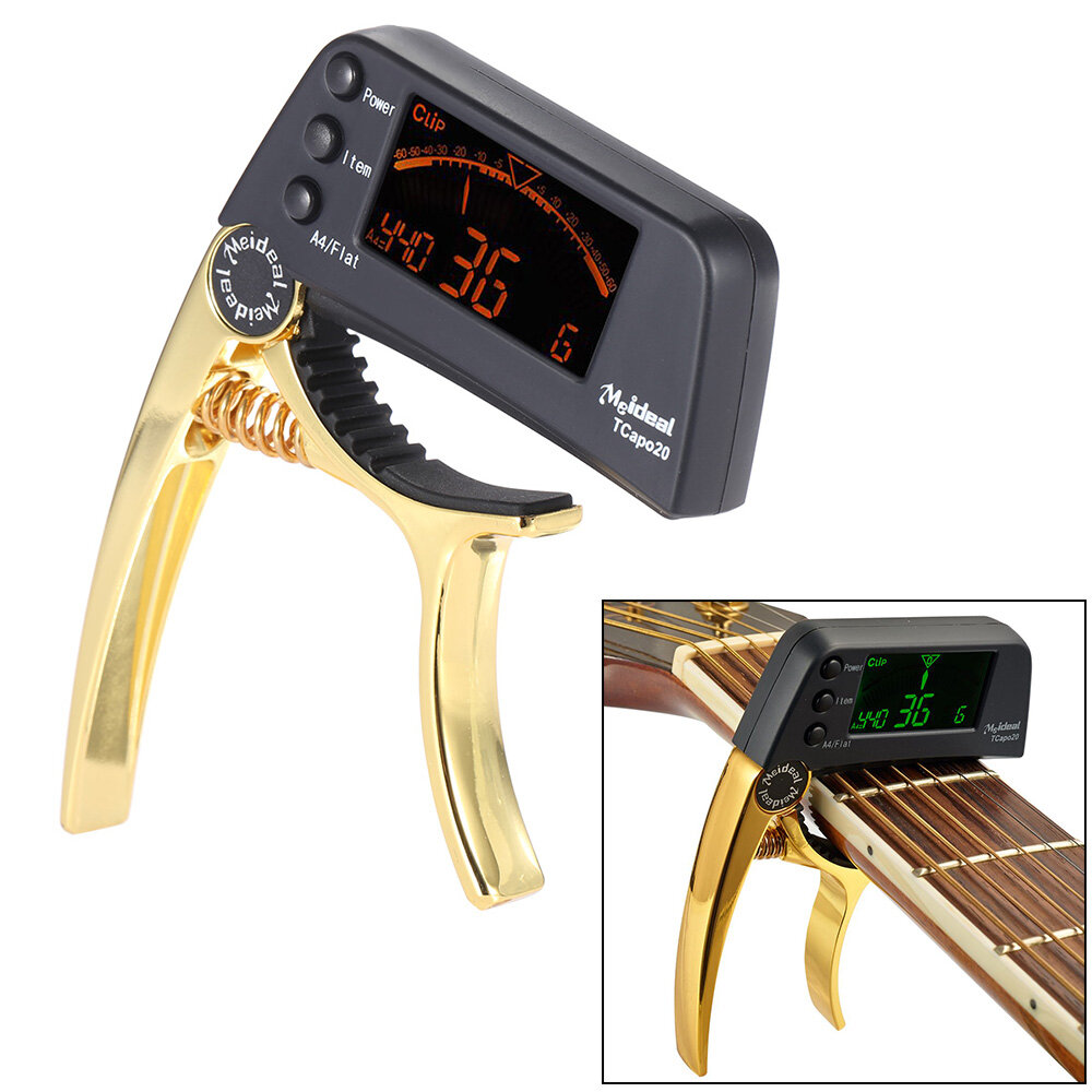 TCapo20 Multifunctional Aluminum Alloy 2-in-1 Guitar Capo Tuner with LCD Screen for Normal Acoustic Folk Electric Chromatic Bass