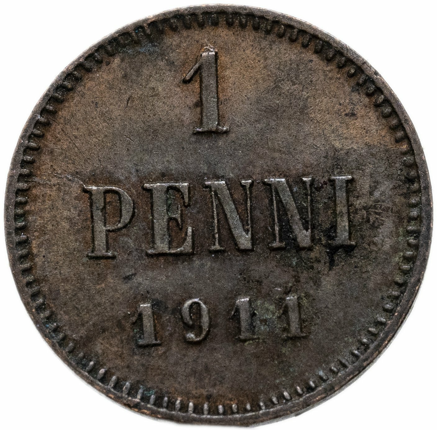 1 пенни penni 1911 Российская Финляндия, Медь, в сохранности XF