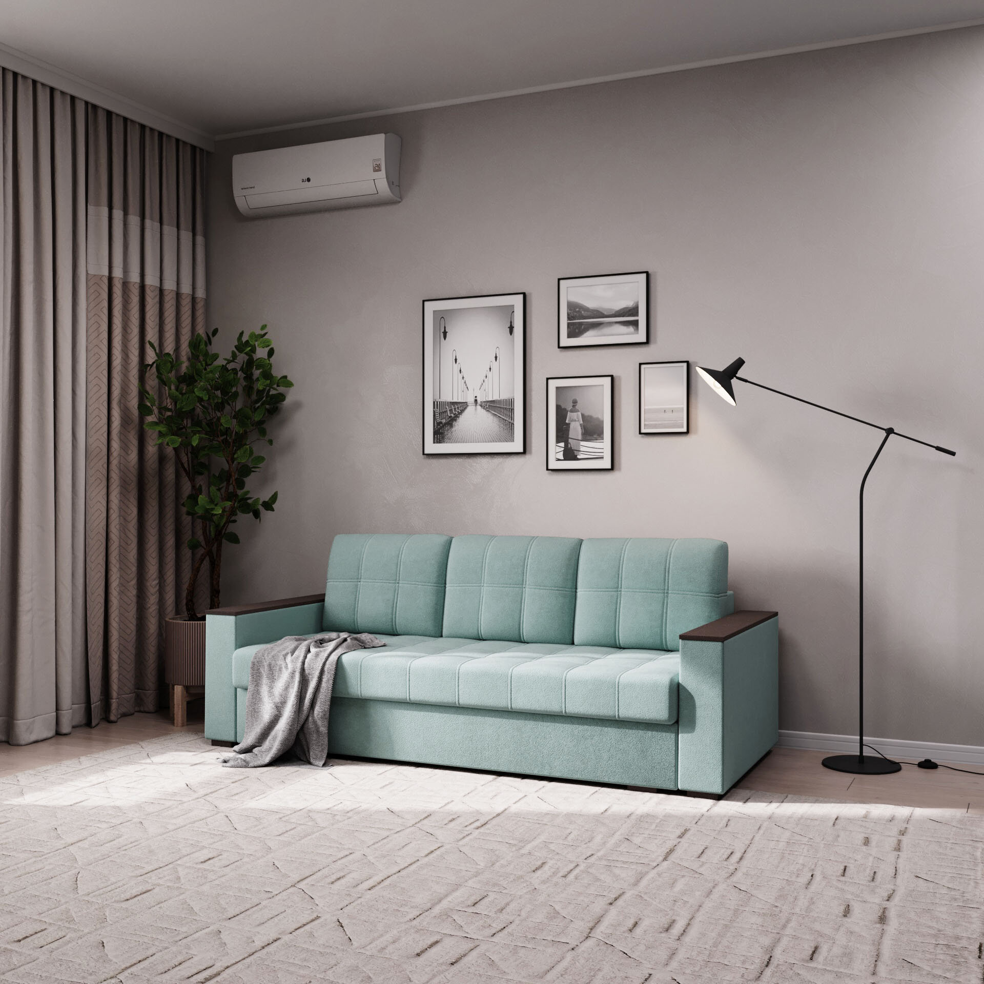 Прямой диван Атланта, D@E, ППУ, еврокнижка,140, велюр бинго минт