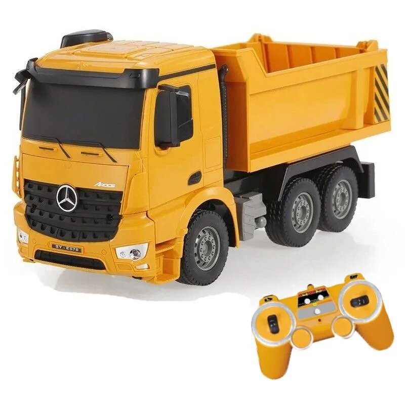 Самосвал на радиоуправлении Double E E525-003 Mercedes-Benz Actros 2WD, 1:20, желтый, с пультом ДУ
