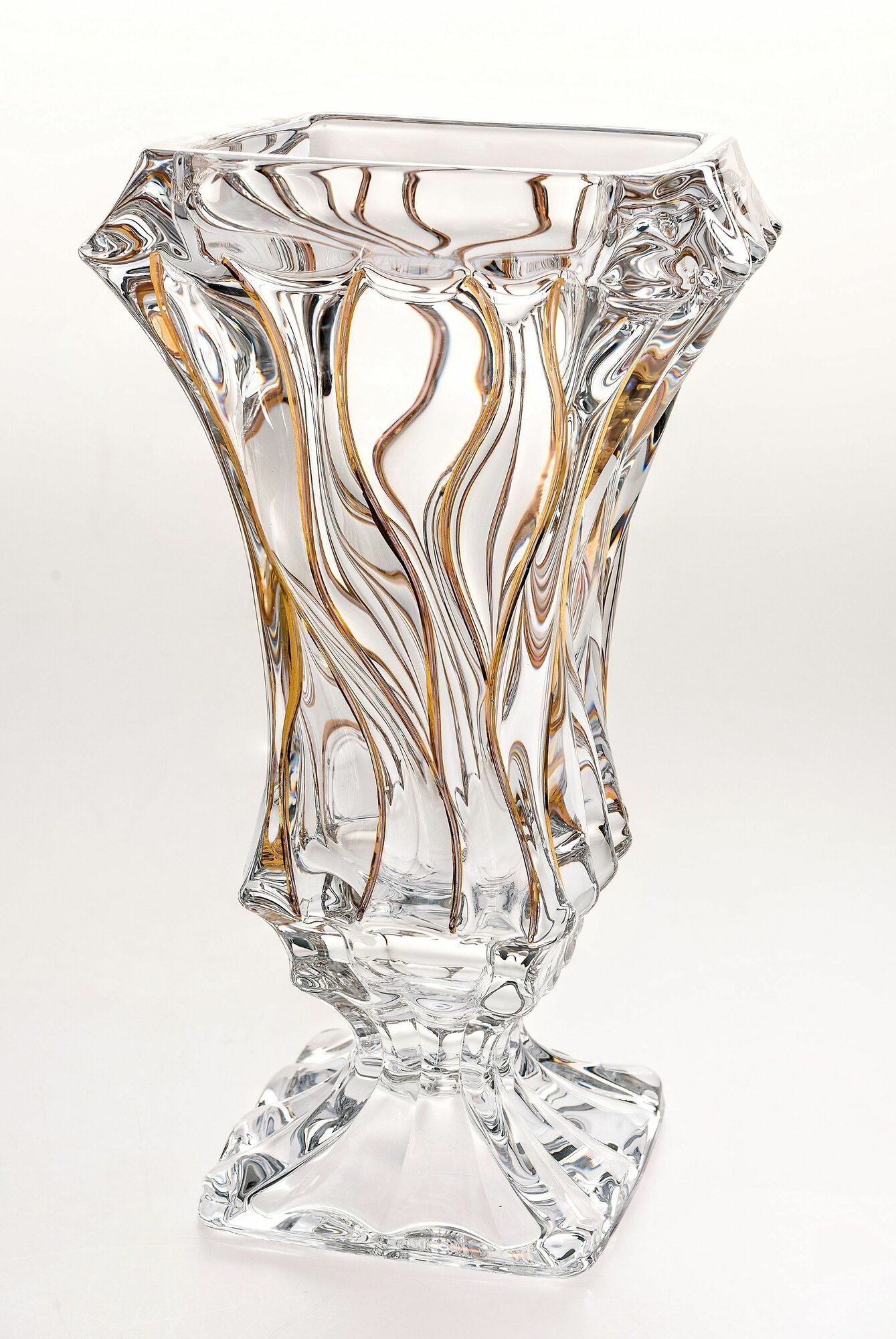 Ваза на ножке "BAMBOO", декор "Золотые линии", 30 см, стекло, Bohemia Jihlava/ ИПС011