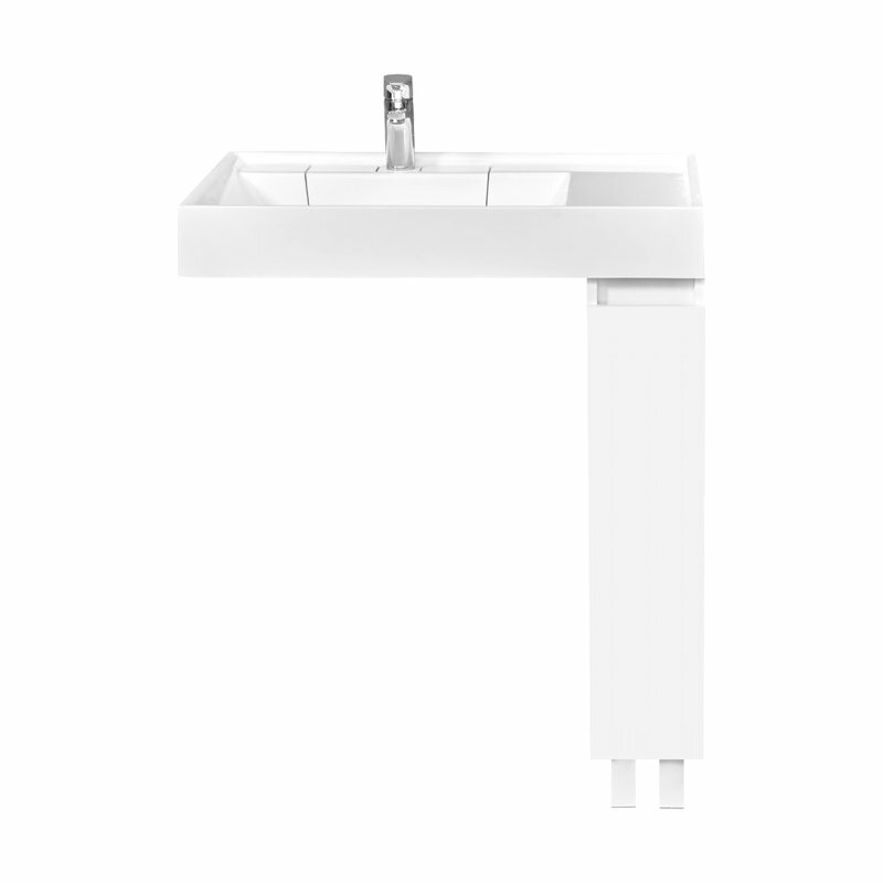 Тумба с раковиной AQUATON Лайн 80 под стиральную машину, напольная, глянцевая белая, раковина Рейн 80 белая