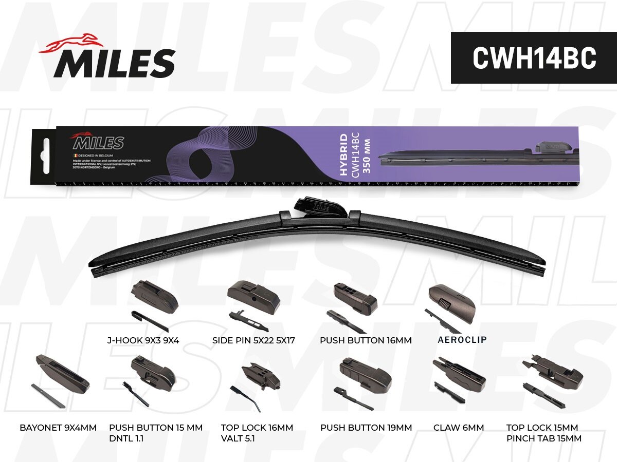 Щетка стеклоочистителя гибридная MILES 14"/350 мм (10 адаптеров)