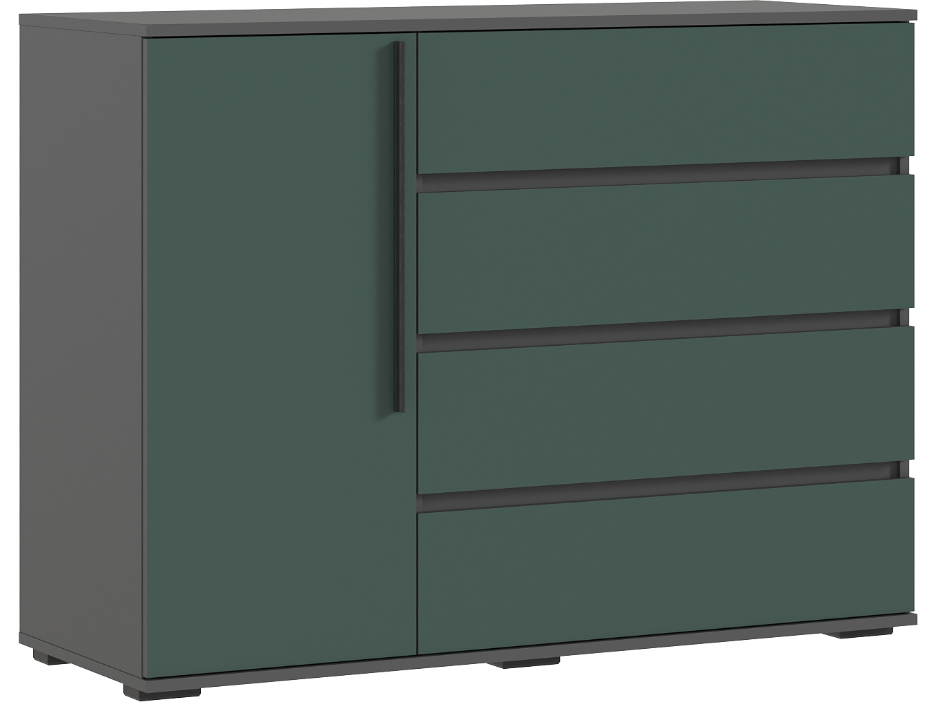 Комод 1 дверь 4 ящика 1200, в современном стиле, Графит/Изумрудный