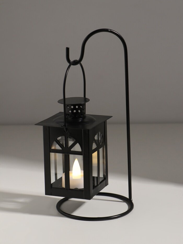 Подсвечник на 1 свечу «Фонарь с подставкой», металл, чёрный, 23.5×10×10 см