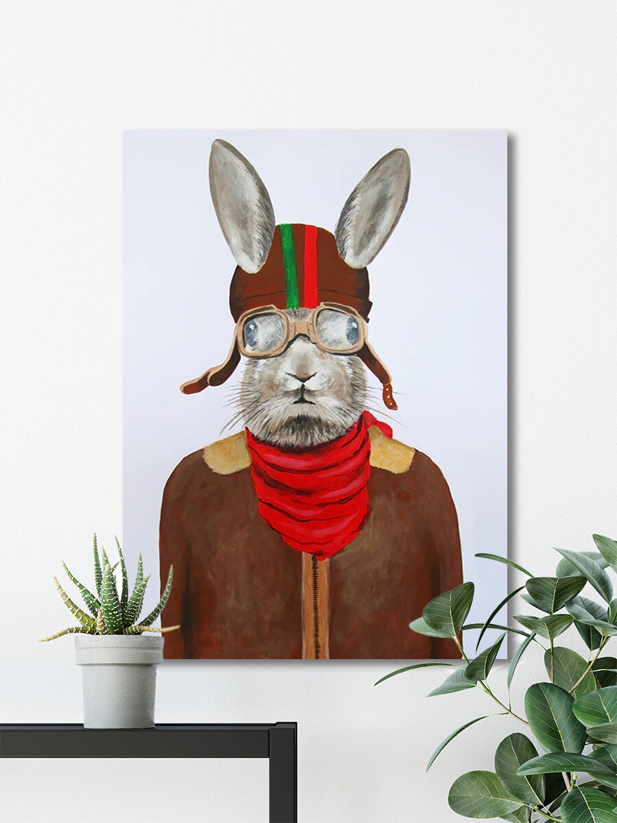 Картины с животными на стену - "Заяц летчик", 20х30 см.