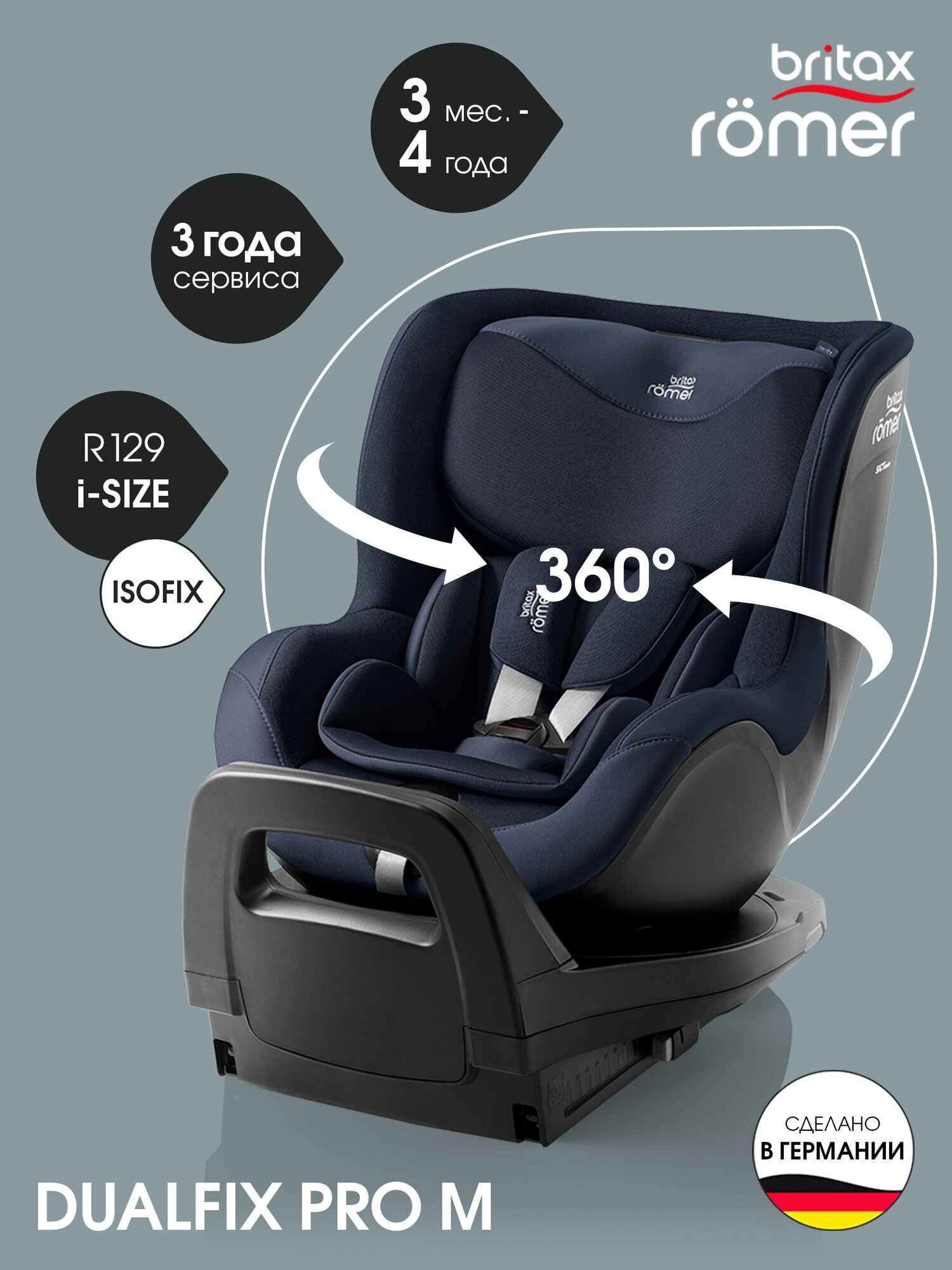Автокресло детское Britax Roemer DUALFIX PRO M Style Night Blue для детей с 3 месяцев до 4 лет, ростом 61 - 105 см, до 19 кг