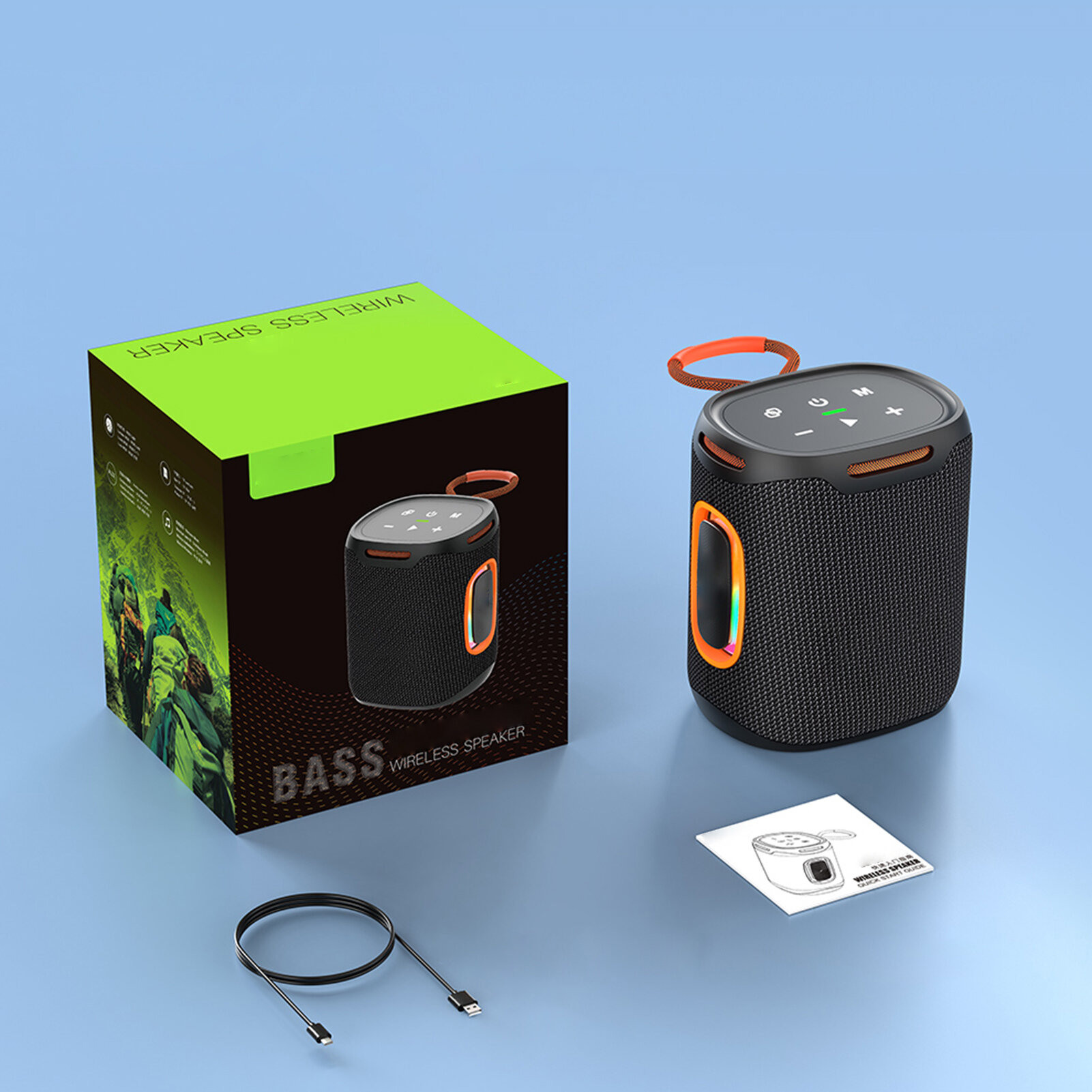 Портативный динамик BT 25 Вт с огнями RGB, наружной водонепроницаемой звуковой коробкой, 76 -миллиметровым басом, Aux/U Disk/TF Music Playback, 6000 мАч, батарея, длительное время для открытого, путешествия, вечеринка, дома черные