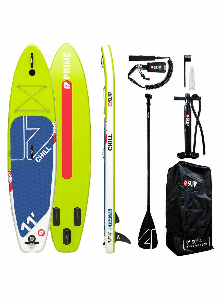 Сапборд PRIME 11х32х6 Chill green (335x81x15 см) надувной двухслойный / Сап борд, supboard, sup board, sup-доска