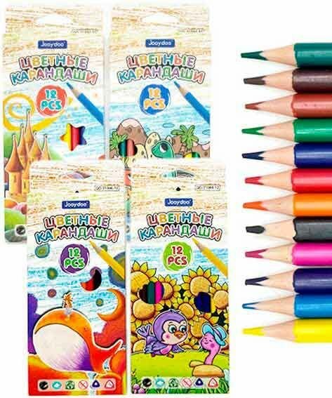 Цветные карандаши JooyDoo трехгранные, пластик, 12 оттенков, в коробке