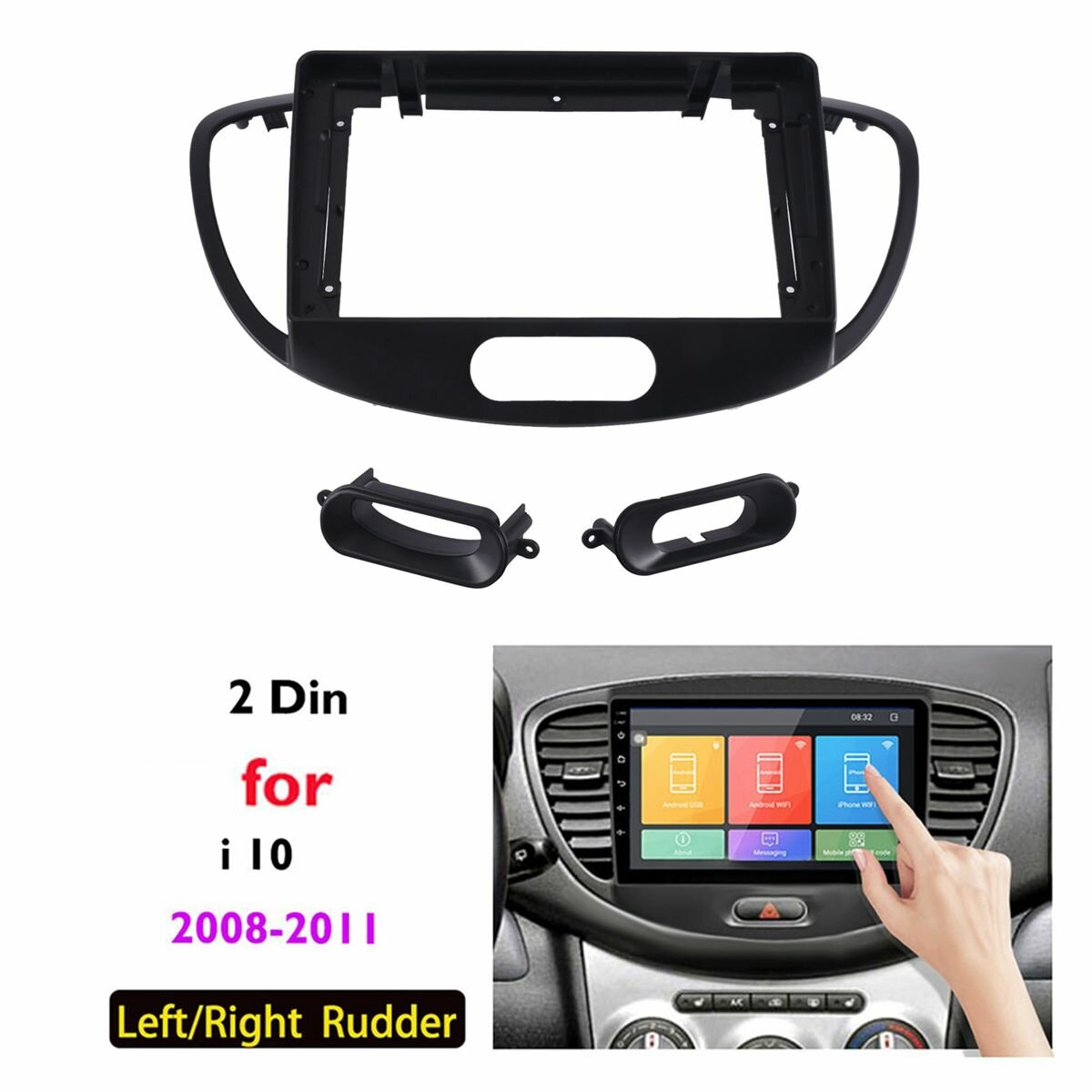 9-дюймовый 2 Din Автомобильный радиоприемник Fascia Dash MP5 Player MyPads для I10 08-11