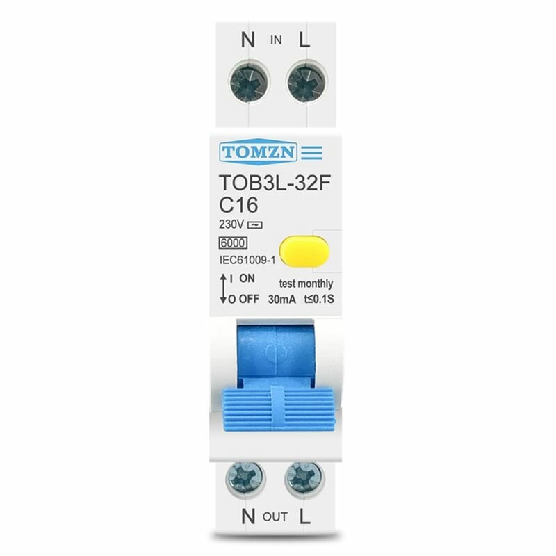 TOMZN 18MM 230V RCBO 1P+N 6KA Дифференциальный автоматический выключатель остаточного тока MyPads