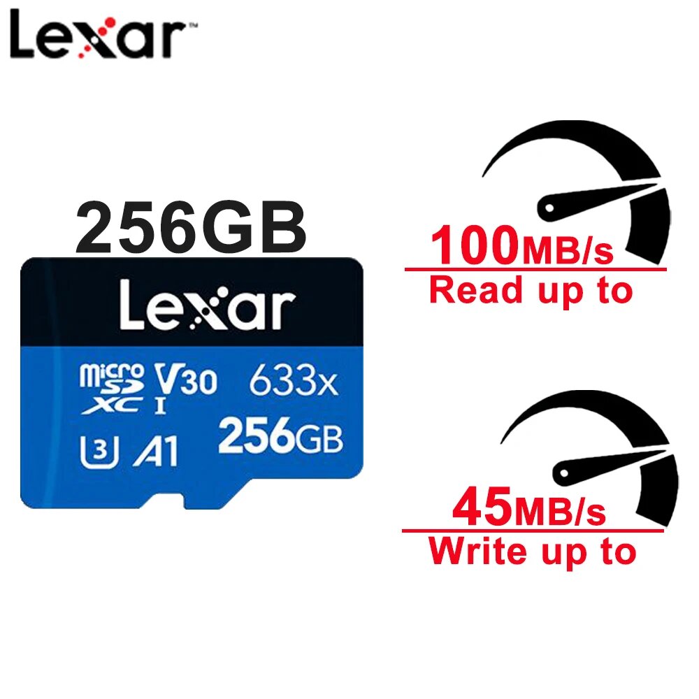 Новая высокопроизводительная карта Lexar Micro SD 633x 32 ГБ 64 ГБ 128 ГБ 256 ГБ 512 ГБ UHS-I C10 U1 A1 Full-HD 4K Видео для планшетов Камеры, 256GB