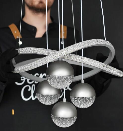 Люстра потолочная светодиодная подвесная серая led с пультом для спальни кухни зала гостиной