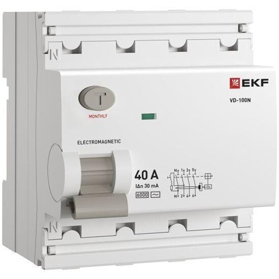 Выключатель дифференциального тока (УЗО) Ekf 4п 40А 30мА тип AC 6кА ВД-100N электромех. PROxima, E1046M4030