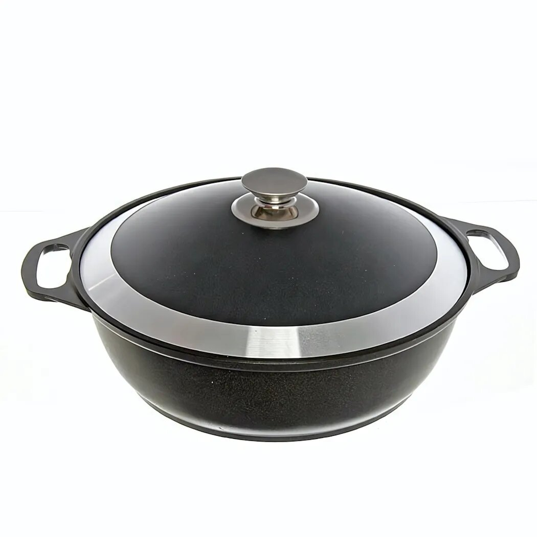 Кастрюля-жаровня 3л, литой алюминий, антипригарное покрытие, черная