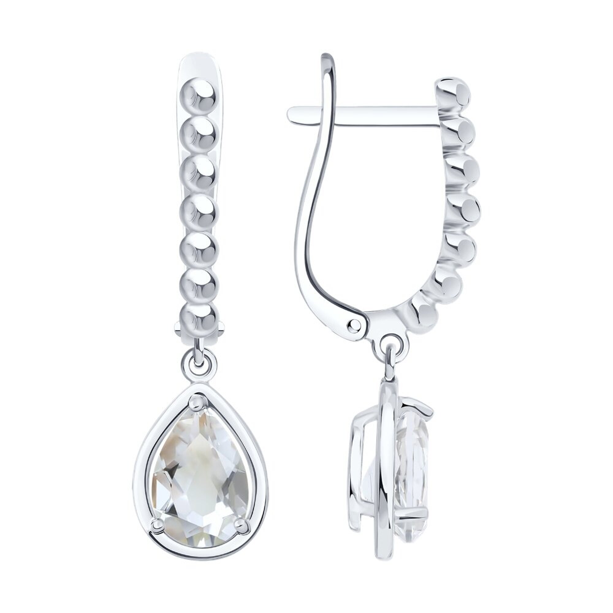 Серьги, серебро, 925 проба, родирование, горный хрусталь