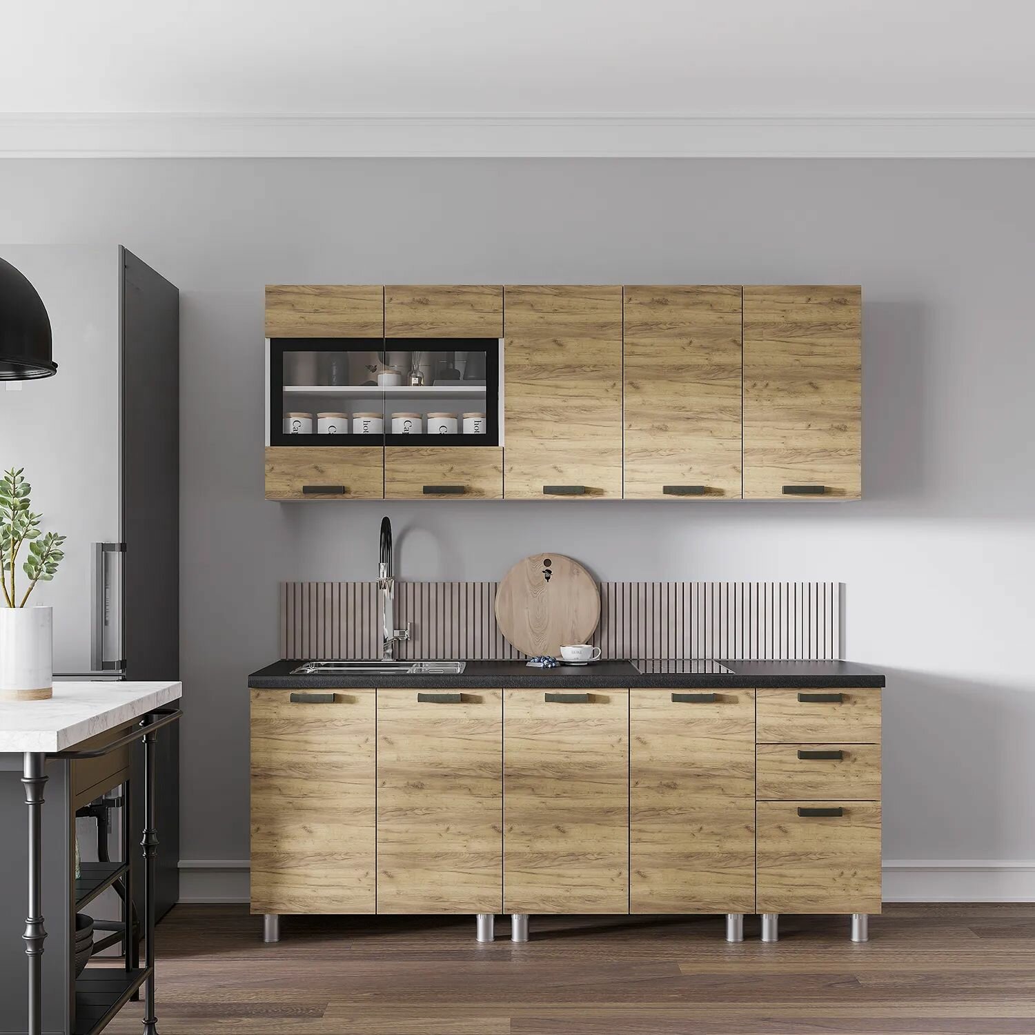 Кухня "Крафт"2.0м Крафт/Черный янтарь (БТС)