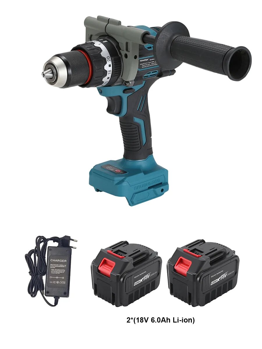 Дрель-шуруповёрт бесщёточный Heimerdinger LB180, 2х6.0 Ач Li-Ion, с гироскопом и ручкой