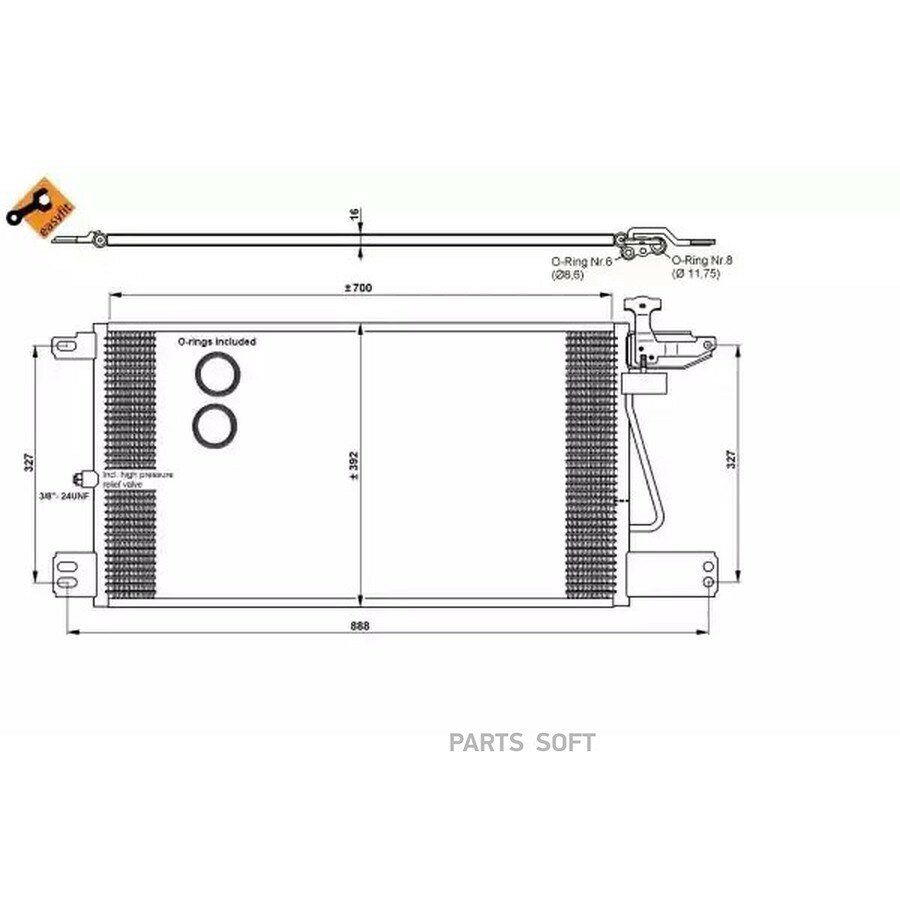 Радиатор кондиционера алюминий/алюминий (745x388x16) SCANIA (P/R/G-Ser) от официального дистрибьютора, NRF, артикул 35790