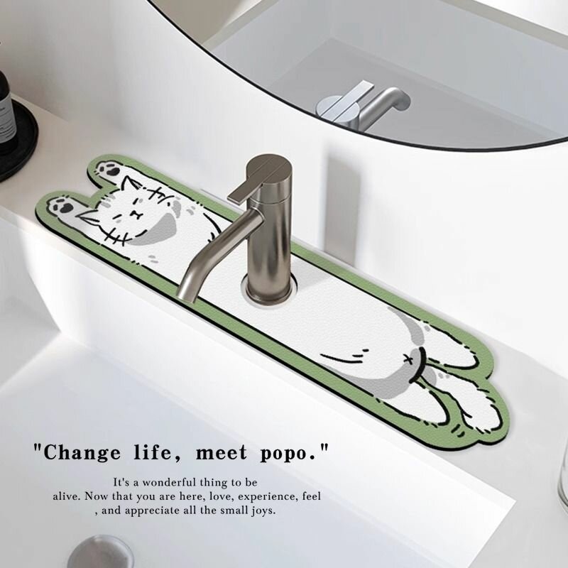 Силиконовый коврик для раковины ，10x38 см [центральное отверстие 5,5 см]