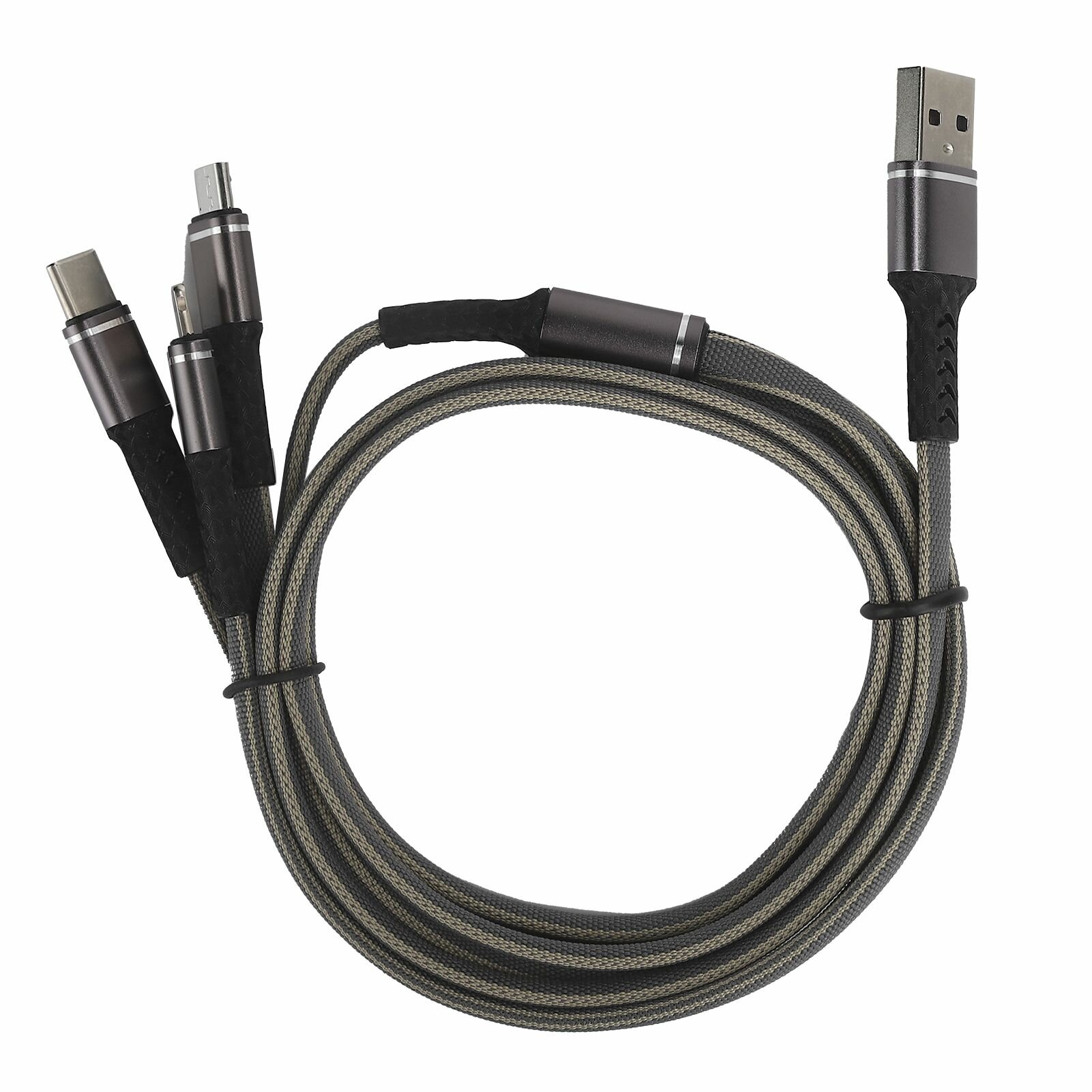 Многофункциональный зарядный кабель 3 в 1, зарядное устройство 3 А с разъемом TypeC/для IOS/Micro USB, 1,2 м (серый)