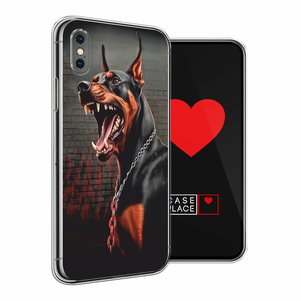 Чехол на Apple iPhone XS Max / Айфон XS Max с принтом "Доберман с цепью" — фото 1