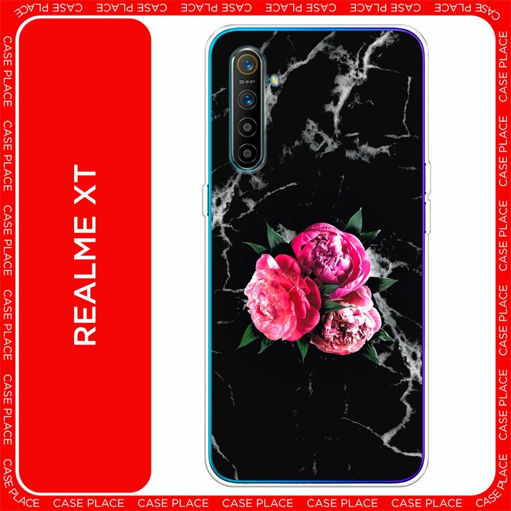 Чехол на Realme XT / Реалми XT с принтом "Букет на черном мраморе"