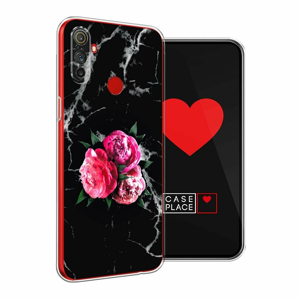 Чехол на Realme C3 / Реалми C3 с принтом "Букет на черном мраморе" — фото 1