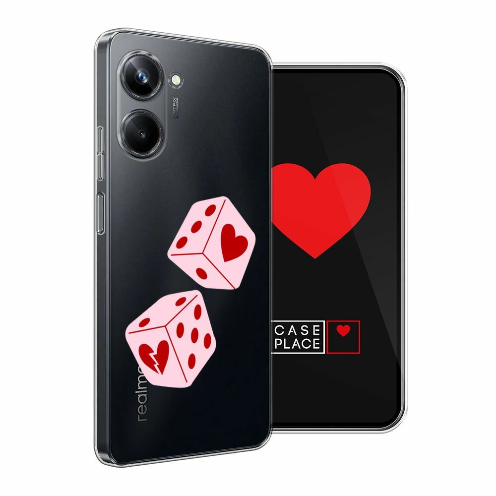 Чехол на Realme 10 Pro / Реалми 10 Про с принтом "Игральные кубики любви - 14 февраля", прозрачный — фото 1