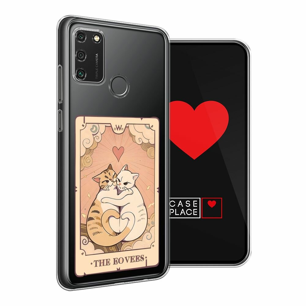 Чехол на Honor 9A / Хонор 9А с принтом "The lovers cats 2 - 14 февраля", прозрачный — фото 1