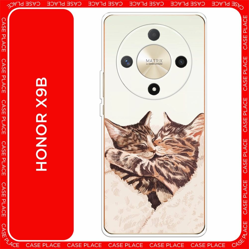 Чехол на Honor X9b / Хонор X9B с принтом "Влюбленные котейки - 14 февраля"