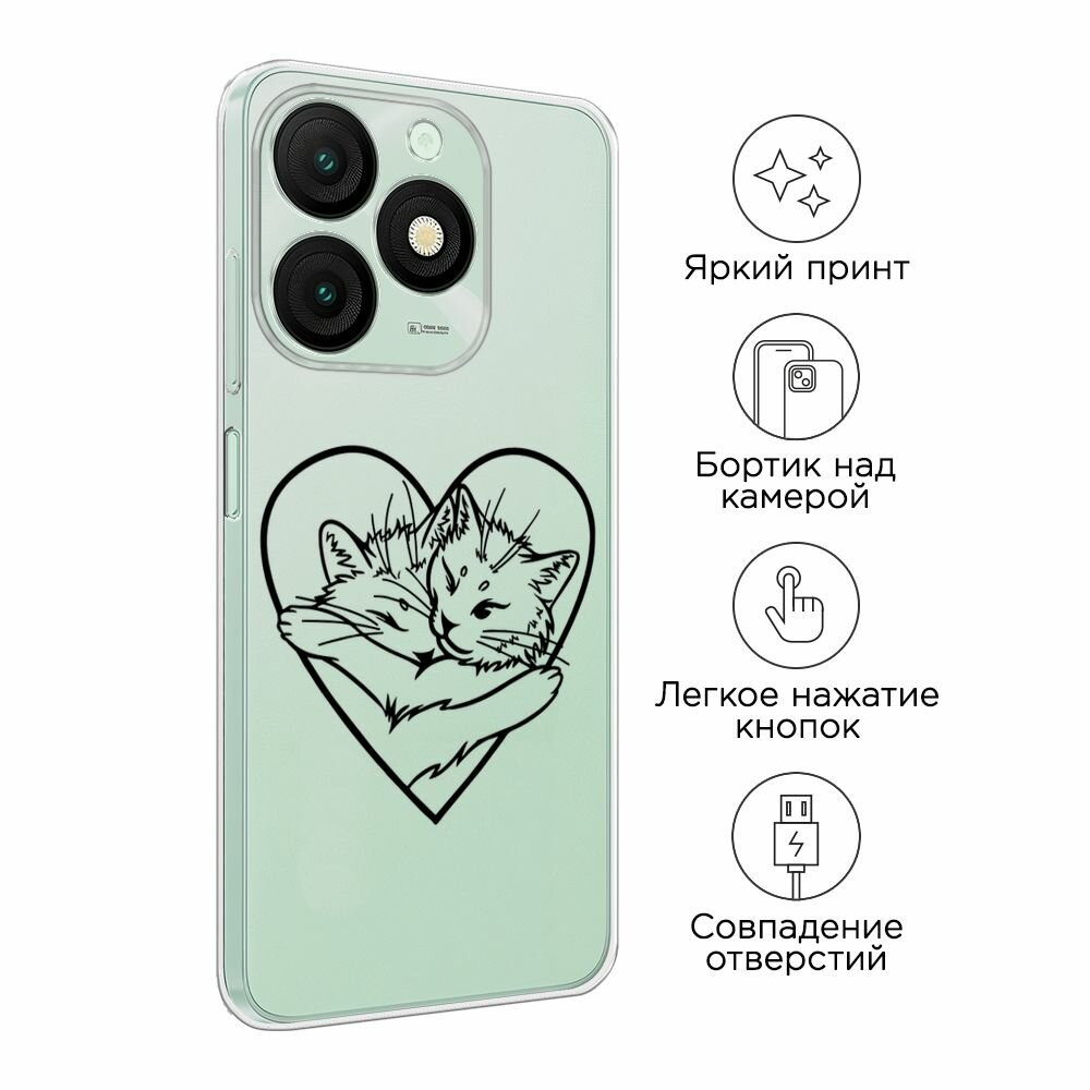 Чехол на Itel A50 / Ител А50 с принтом "Влюблённые котики рисунок 3 - 14 февраля", прозрачный — фото 1