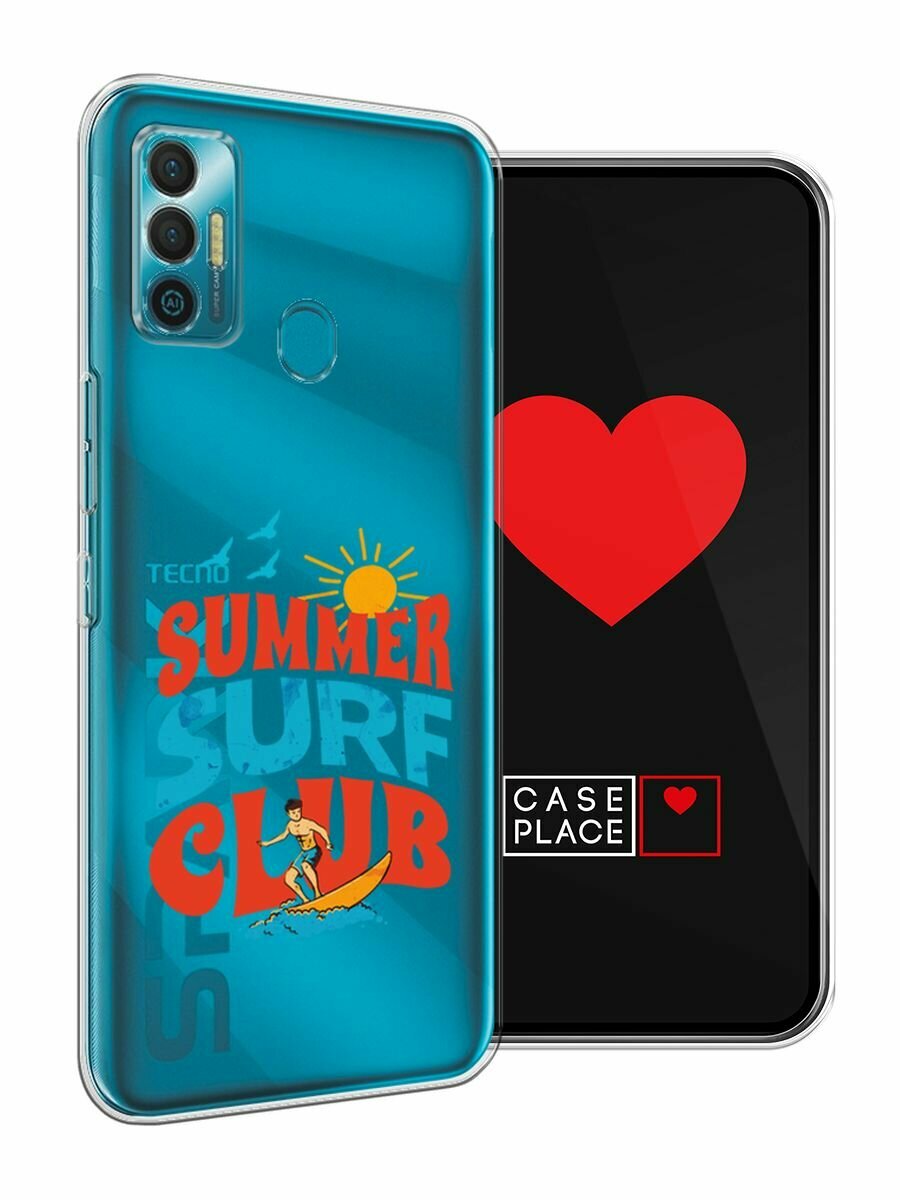 Чехол на Tecno Spark 7 / Техно Спарк 7 с принтом "Summer surf club", прозрачный — фото 1