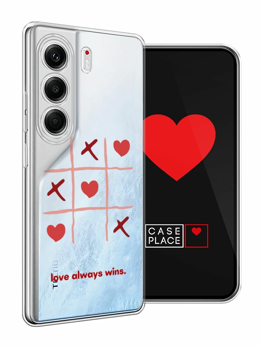 Чехол на Tecno Camon 40 Pro / Текно Камон 40 Про с принтом "love always wins - 14 февраля", прозрачный — фото 1