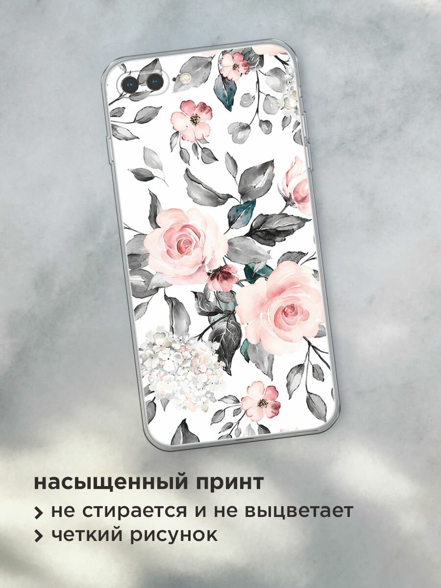 Чехол на Apple iPhone 7 Plus / Айфон 7 Плюс с принтом "Розы на белом" — фото 1