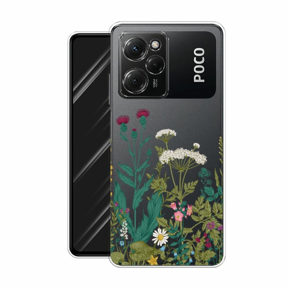 Чехол на Xiaomi Poco X5 Pro 5G / Сяоми Поко X5 Про 5G с принтом "Дикие полевые цветы", прозрачный — фото 1