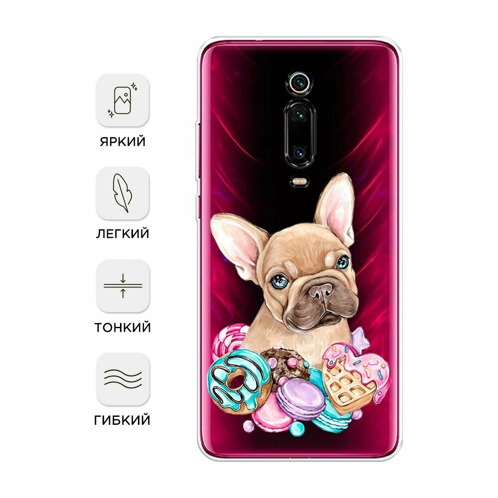 Чехол на Xiaomi Redmi K20/K20 Pro/Mi 9T/9T Pro / Сяоми Редми К20/K20 Pro с принтом "Бульдог и сладости", прозрачный — фото 1