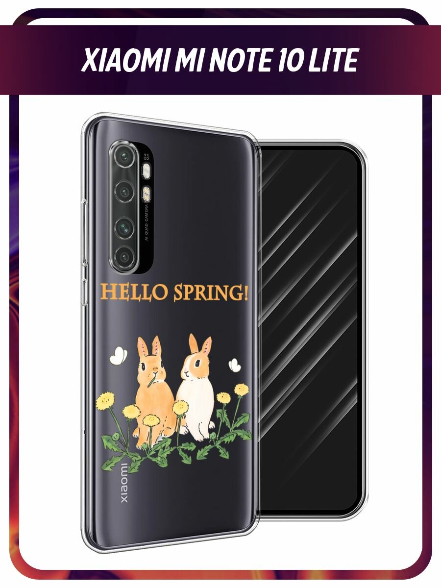 Чехол на Xiaomi Mi Note 10 lite / Сяоми Ми Нот 10 лайт с принтом "Весенние кролики", прозрачный